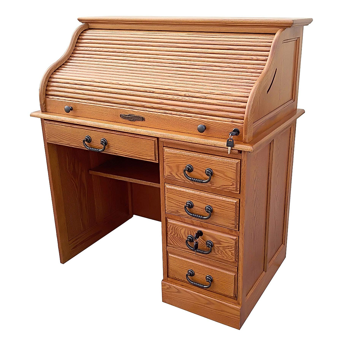 Small Roll Top Desk for Home Office Or Student Solid Oak Wood Single Pedestal 40.5Wx24Dx45H Harvest Stain Quality Crafted Construction Locking File Drawers Dovetailed Secretary Desk Easy Assembly
