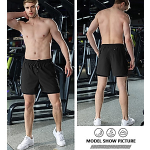 Aolesy Men’s 2 in 1 Running Shorts 5 Inch Workout Gym Athletic Shorts for Men Quick Dry Lightweight Training Shorts with Pockets Black