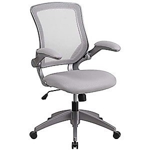 Flash Furniture Kale Mid-Back Gray Mesh Swivel Ergonomic Task Office Chair with Gray Frame and Flip-Up Arms