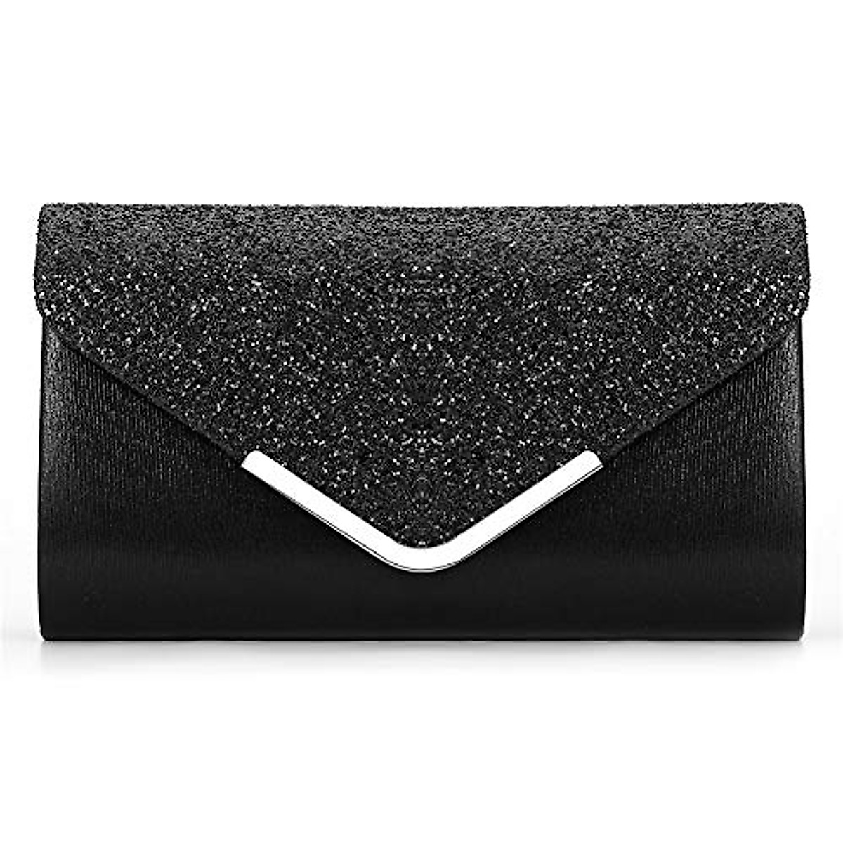 Yuanlar Womens Glitter Envelope Wedding Clutches Evening Bags Shoulder Chain Purse (Black)
