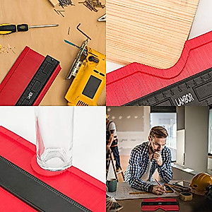 Contour Gauge 10 Inch, Widen Plastic Profile Gauge Duplicator, Precisely Copy Irregular Shapes Wood Template Measuring Tool for Perfect Fit and Easy Cutting (10 Inch Widen-Red)