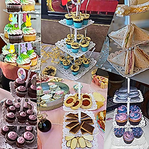 2pcs 3 Tier Dessert Stands Fruit Plates for Wedding Baby Shower Birthday/Tea Party (2pcs Square)