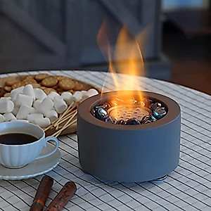 TURBRO Cement Tabletop Fire Pit for Outdoor - Ventless Fire Bowl, Odorless, Smokeless - Fueled by Ethanol Alcohol - Dark Gray