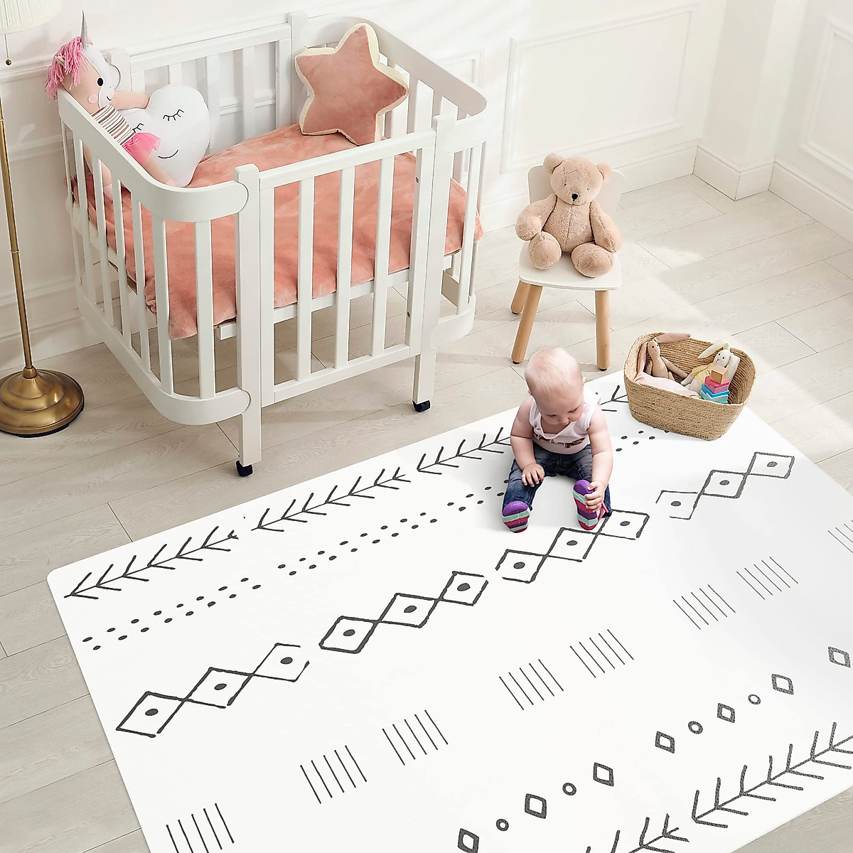 Stylish Baby Play Mat - Soft, Easy to Clean 5.6 x 4 ft. Floor Mat Creates A Safe Play Area for Your Baby Boy or Girl - The Perfect Modern Foam Playmat Fits Nicely with Your Kids Playroom Or Home Decor