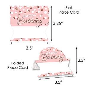 Big Dot of Happiness Pink Rose Gold Birthday - Happy Birthday Party Tent Buffet Card - Table Setting Name Place Cards - Set of 24