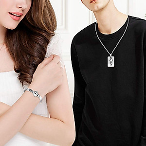 Uloveido His and Hers Matching Set Couple Titanium Only You Have My Key Bangle Bracelet Lock and Key Necklace Set for Girlfriend and Boyfriend SN300