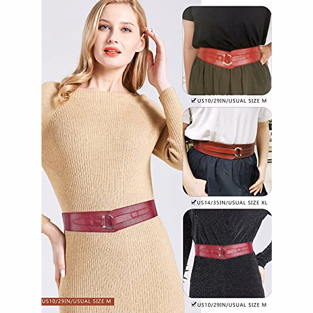 TeeYee Red Leather Belts Elastic Renaissance Waist Stretch Retro Belt Vintage Fashion Medieval Fashion Hook Belt Medium