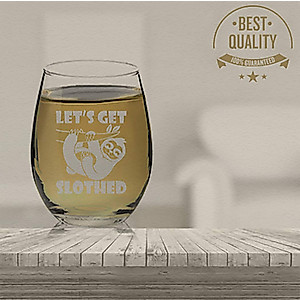 Veracco Let's Get Slothed Stemless Wine Glass Funny Birthday Gift For Someone Who Loves Drinking Bachelor Party Favors (Clear, Glass)