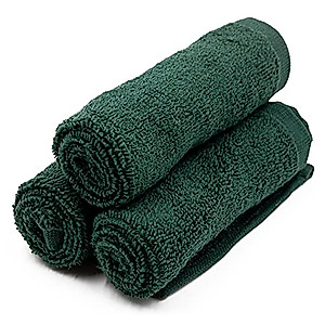Linteum Textile 12 Piece Face Towel Set, 12x12 Inch, 100% Soft Cotton 16 Single Ring Spun Premium Washcloths Absorbent Durable Luxurious Face Towel (Hunter Green)