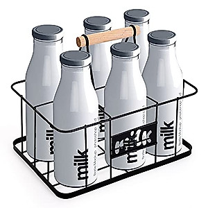 Bekith Milk Bottle Holder, Wire Metal Doorstep Milk Crate, Rustic Farmhouse Wire Bottle Carrier, 6 Bottle Holder, 11.4" L x 7.9" W x 5.1" H