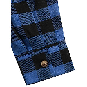 OYOANGLE Men's Plaid Long Sleeve Button Down Collared Flannel Shirt Tops Blue XXL