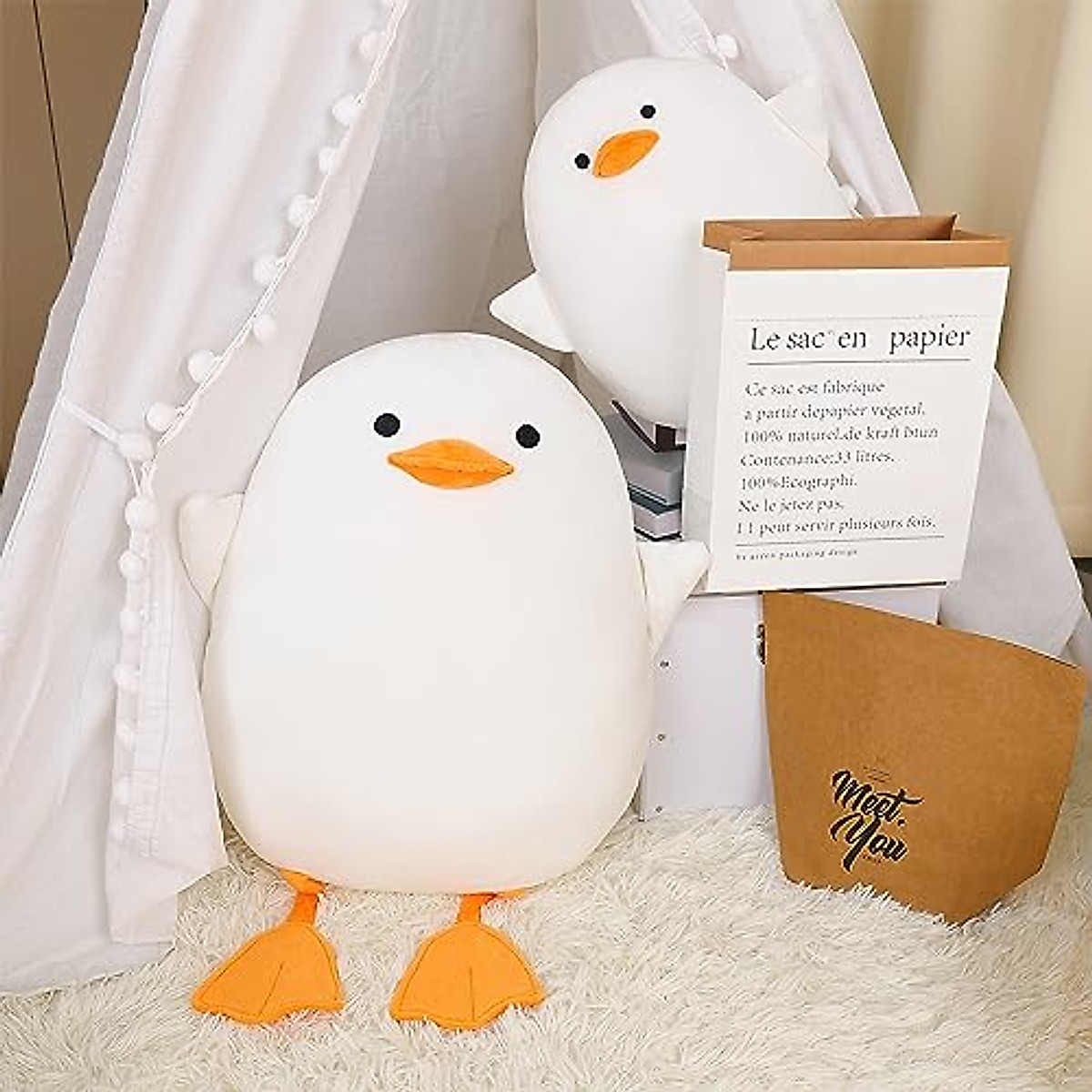 MELECERi White Duck Plush Toy Stuffed Animals Hugging Duck Plush Cute Plushies for Girls and Boys 13.7"