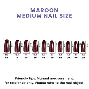 Dark Maroon Tapered Midi Long Coffin Press on Nails