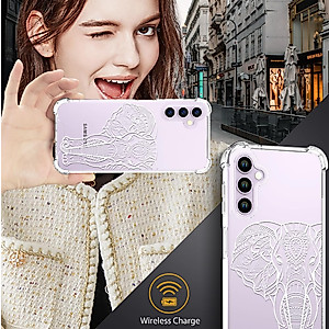 Topgraph Compatible with Samsung Galaxy S23 Plus Case Cute Clear for Women Girls, S23+ Designer Transparent Phone Cover Design (Beautiful Elephant Line Art)