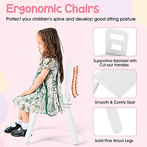 HONEY JOY Kids Table and Chair Set, Wooden Children Activity Table and 2 Chairs for Art & Craft, Storage Mesh Basket, 3-Piece Toddler Furniture Set for Daycare & Playroom, Gift for Boys Girls (White)