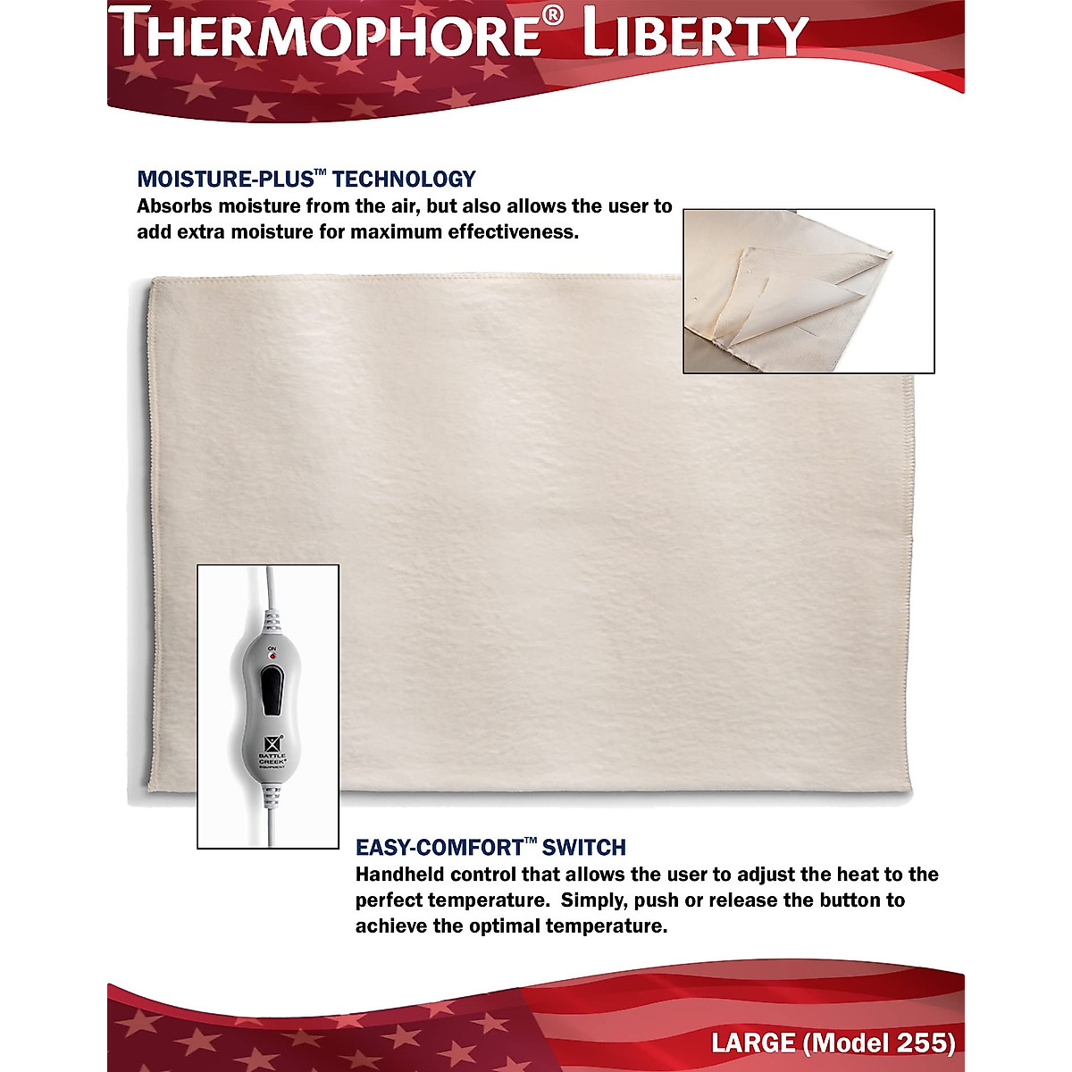 Assembled in The USA- Thermophore Liberty Plus - Moist Heating pad for Arthritis, Back, Neck, Shoulder Pain and Cramps Relief - Electric with auto Shut Off, Large 14" x 27"