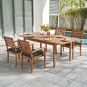 OC Orange-Casual Stackable Patio Dining Chairs Set of 4, Outdoor Acacia Wooden Chairs w/Armrest & Removeable Fabric Cushion, FSC Certified Wood, for Porch, Backyard, Garden, Indoor, Dark Grey