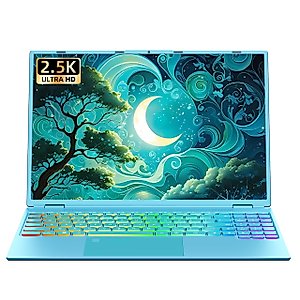 16inch Green Laptop 16G RAM 1TB SSD Ultra-Narrow bezels 2.5K FHD(2560x1600) IPS Screen/N5095 CPU,Win 11 Pro PC with Full Size Numeric Color Backlit KB/Fingerprint(16G+1TB)