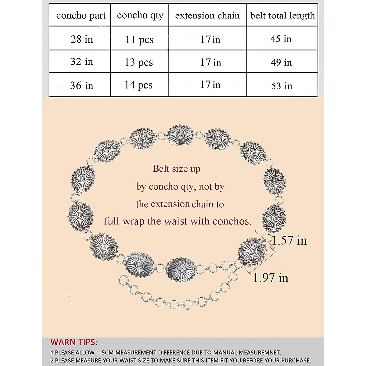 TOPACC Western Metal Oval Concho Chain belts for Women Silver Boho Cowgirl Belt for Dresses Jeans Girls Country Concert Outfit