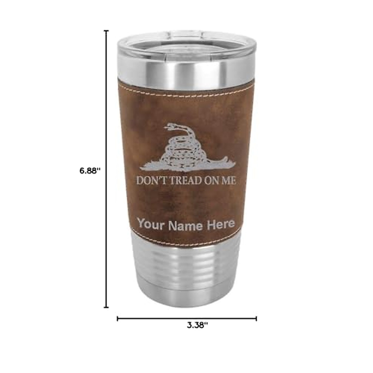 LaserGram 20oz Vacuum Insulated Tumbler Mug, Gadsden Flag, Personalized Engraving Included (Faux Leather, Rustic)