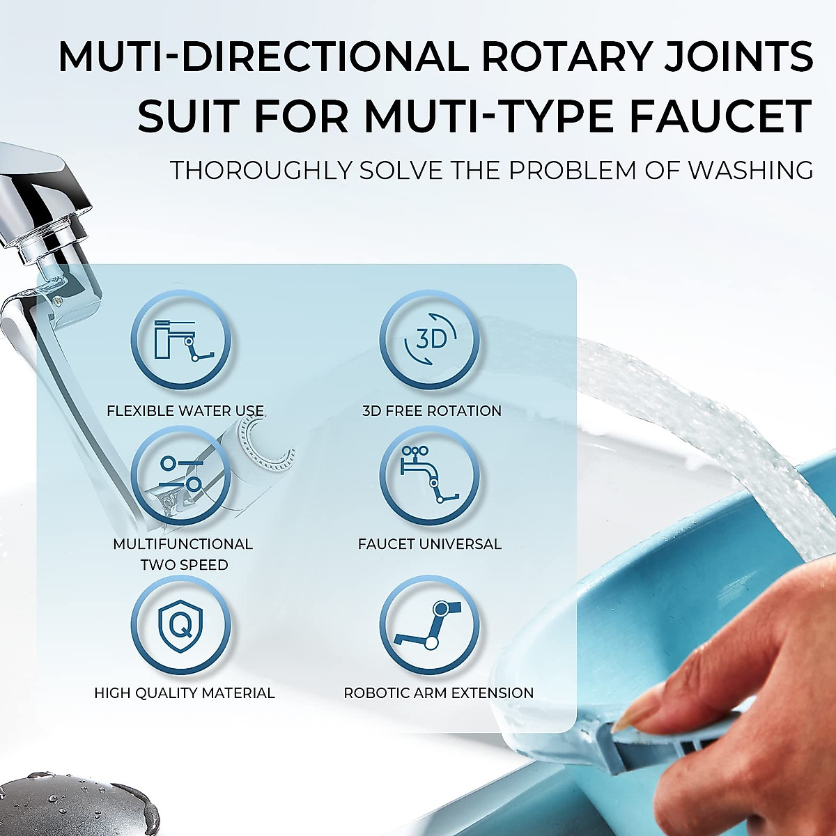 1440° Rotating Faucet Aerator,1080°+360° Large-Angle Swivel Faucet Attachment Robotic Arm Faucet Extender for Bathroom Sink Sprayer Attachment for Face Washing, Gargle and Eye Flush