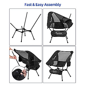 Sportneer Lightweight Portable Folding Camping Chair Compact Beach Camp Chairs for Adults Foldable Backpacking Chair Outdoor Chair for Camping Hiking Lawn Picnic Outside Travel (1, Black)