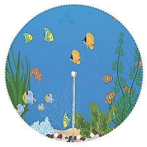 Lirduipu Aquarium Leaf Pattern Round Outdoor Tablecloth,Outdoor Round Tablecloth with Umbrella Hole - Water Resistant Spillproof,for Umbrella Table Patio Garden(72" Round,Multicolor)