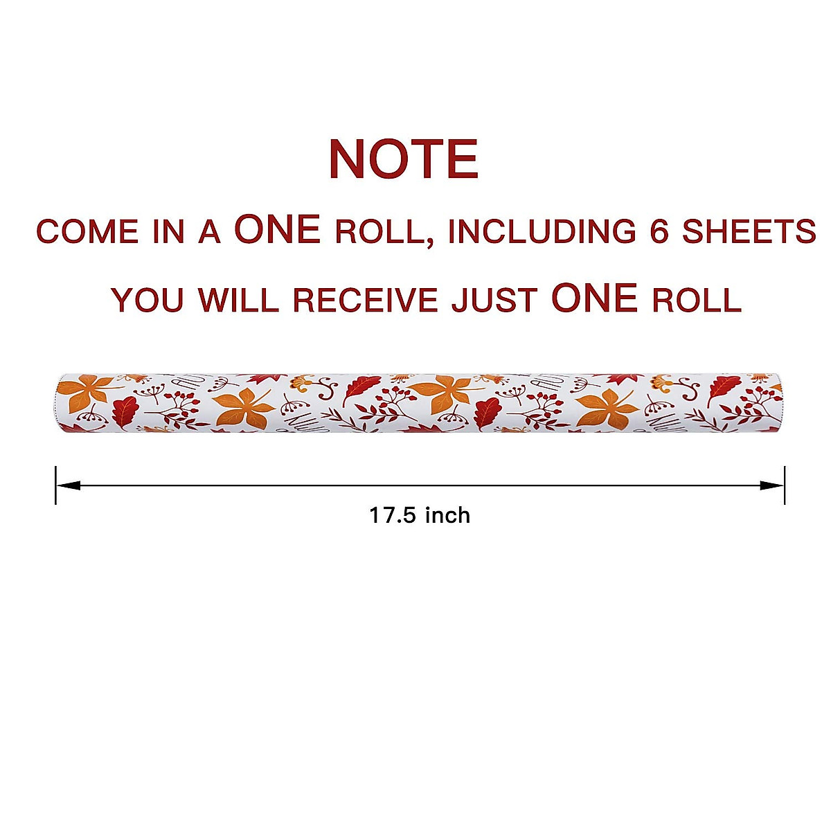 WRAPAHOLIC Wrapping Paper Sheet - Maple Leaf and Pumpkin Autumn Design for Fall Celebrating, Birthday, Holiday, Wedding, Baby Shower - 1 Roll Contains 6 Sheets - 17.5 inch X 30 inch Per Sheet
