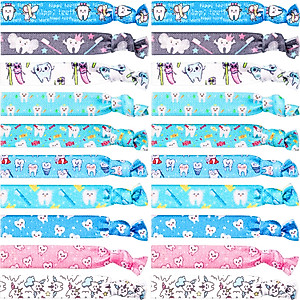 BBTO 20 Pieces Tooth Patterned Hair Ties Dental Hair Accessories Elastic Ribbon Ponytail Holders No Crease Hair Bands for Women Girls, Dental Hygienist Gift
