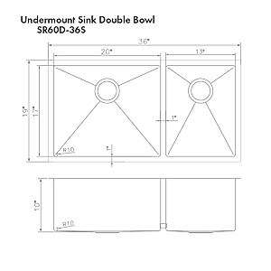 ZLINE 36" Chamonix Undermount Double Bowl Scratch Resistant Stainless Steel Kitchen Sink with Bottom Grid (SR60D-36S)