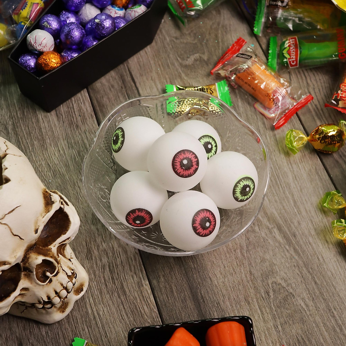 Needzo Eyeball Ping Pong Balls, Halloween Party Supplies, Red and Green Pupils, 6 per Bag