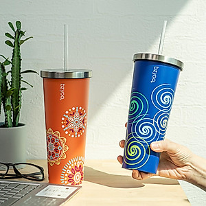 bzyoo SUP Double Wall Vacuum Insulated 24oz Tumbler with Straw and Lid Stainless Steel Water Bottle Travel Mug Cup, Mother's Day Gift Perfect For Ice Coffee or Tea Color: Orange Madallion