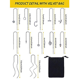 12 Pairs Threader Earrings for Women Stainless Steel Chain Tassel Earrings Threader Lightweight Wave Long Bar Arrow Drop Dangle Chain Earrings Set (Silver)