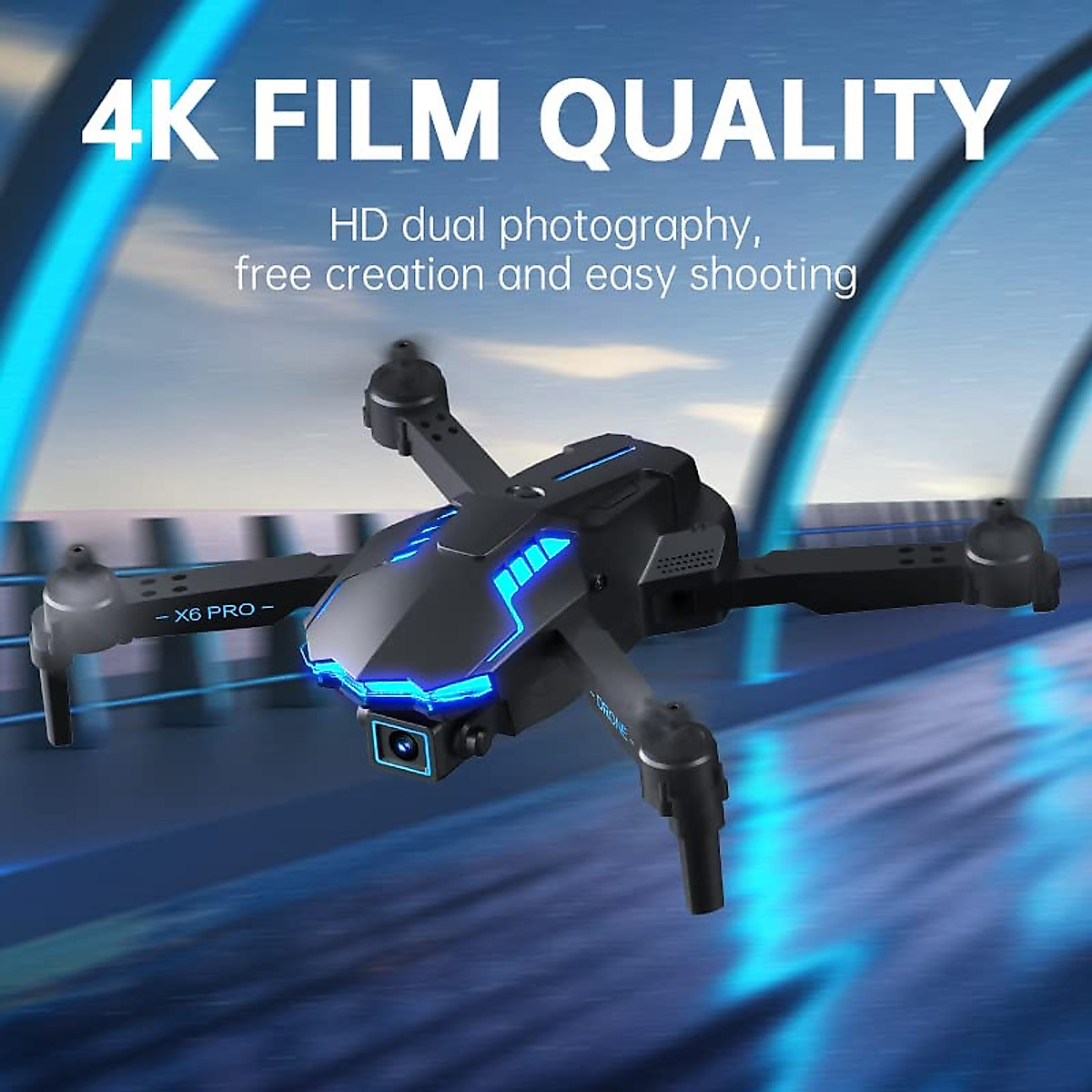 PUINGREN X6pro RC Drone With 4khd Dual Camera，Drone Altitude Hold Mode (optical Flow Location)Intelligent Obstacle Avoidance Remote Control Aircraft Toy (Single camera + 2 batter)