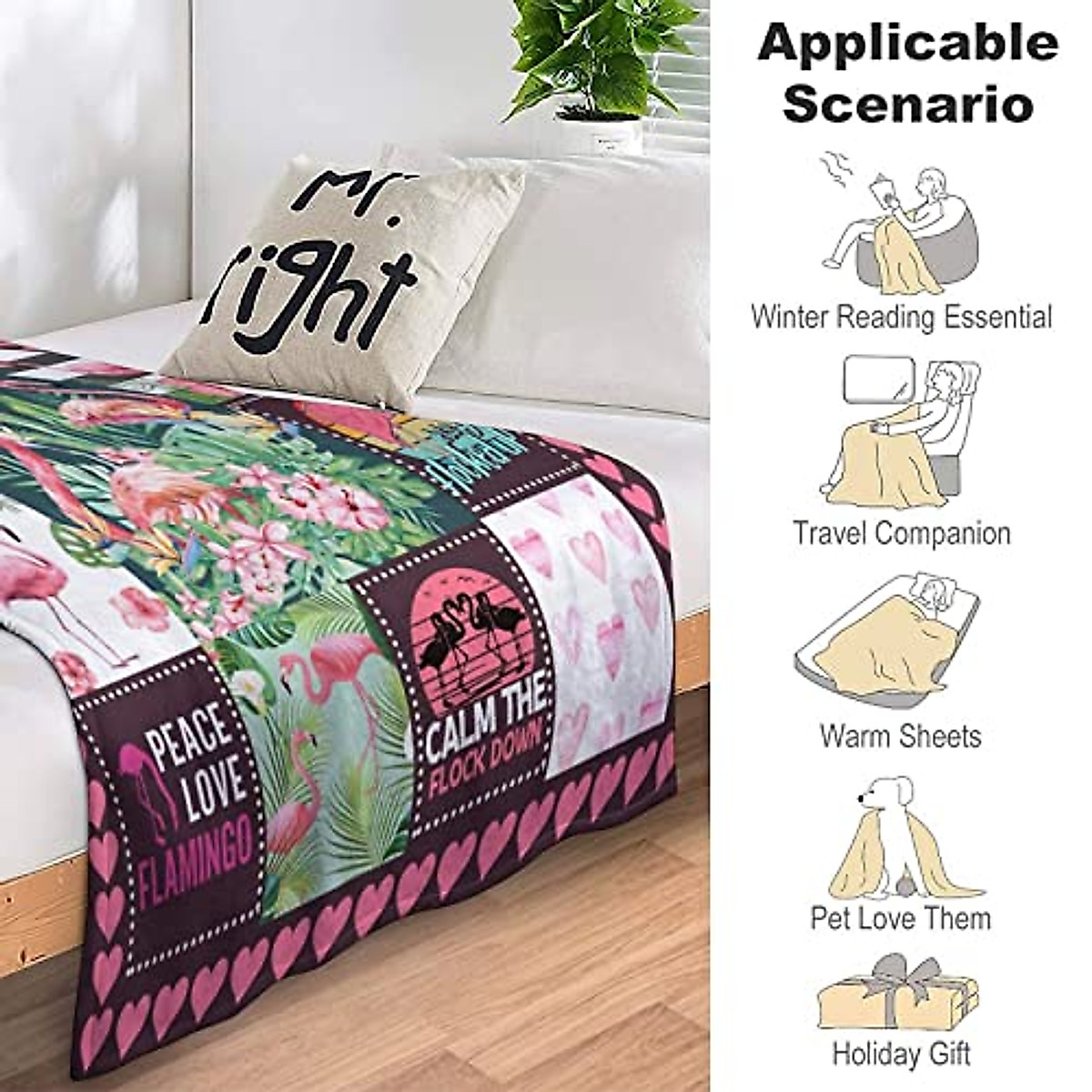 Custom Name Flamingo Blanket Gifts, 80"x60" Pink Flamingo Throw Blankets for Girls Women, Personalized Soft Plush Fuzzy Blanket, Gifts for Flamingo Lovers, All Season Throw Blanket for Sofa Bed Couch