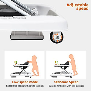 INFANS Foldable Baby Walker, 3 in 1 Toddler Walker Bouncer, Learning-Seated, Walk-Behind, Music, Adjustable Height, High Back Padded Seat, Detachable Trampoline Mat, Activity Walker with Toys (Grey)