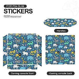 African Animals Funny Sticker Skin Protector Full Print Slim Decal Covers for PS-4 Slim/PS-4 Pro Console & 2 Controller
