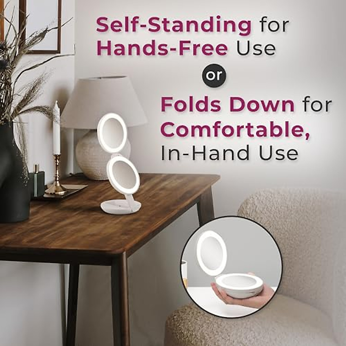 Zadro 4.5" Round LED Compact Mirror 10X/1X Travel Mirror with Lights and Magnification 3 AAA batteries LED Makeup Mirror