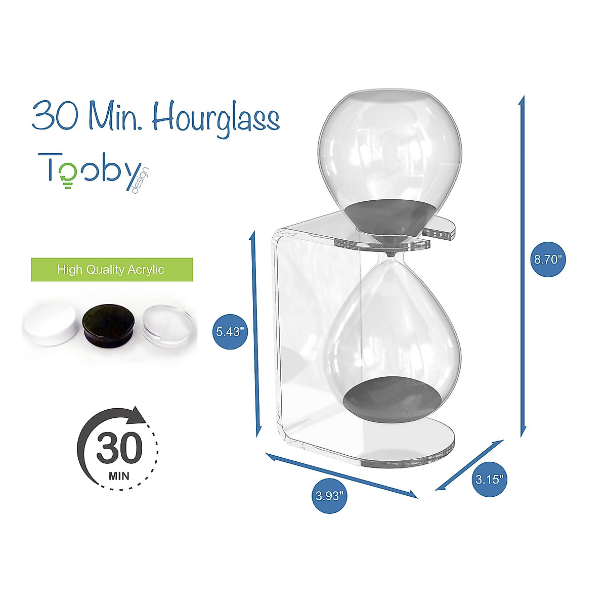 Tooby Hourglass Sand Timer 30 Minutes, Halfhour Glass with Decorative Acrylic Floating Support, Crystal Sand Clock Modern Decor for Home and Office