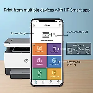HP Neverstop Laser MFP 1202w Wireless Monochrome All-in-One Printer with cartridge-free toner tank, comes with up to 5,000 pages of toner in the box (5HG92A)