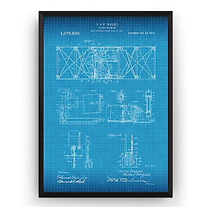 Magic Posters Wright Brothers Patent Prints - Flying Machine 1913 - Vintage Art Posters Pilot Gifts For Men Women Aviation Blueprint - Frame Not Included