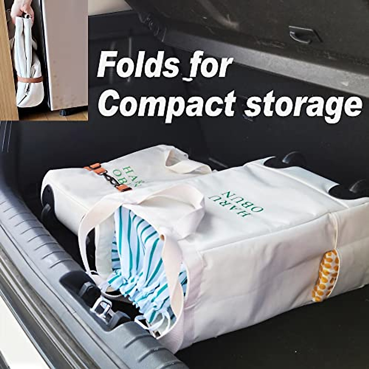 haruobun Slim Storage Rolling Bag, Compact Cooler, Insulated Collapsible Beach Summer, Fashion Rolling Shopper for Office Bathroom Kitchen Camping Mart Library Laundry Room Narrow Places, White