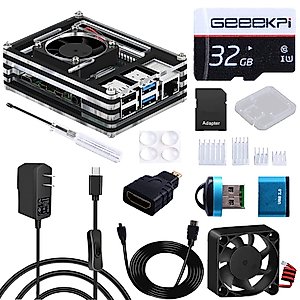 GeeekPi Raspberry Pi 4 Case with 4010 Fan, 5V 3A USB-C Power Adapter, Heatsink, HDMI Cable, HDMI Adapter,32G Preloaded (Raspberry Pi OS) Card for Raspberry Pi 4B (RPi Board Not Included)