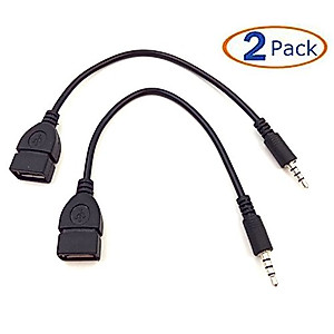 Qaoquda 2 Pack USB 2.0 A Female to 3.5mm Male Jack Plug Car AUX Audio Converter Adapter Cable
