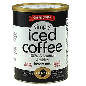 Caffe D’Vita Simply Iced Coffee - 100% Colombian Arabica Instant Mix, Latte Mix, Low Calorie Iced Coffee, Lightly Sweetened, Dairy Free, Instant Coffee Drink - 2.5 Lb Can