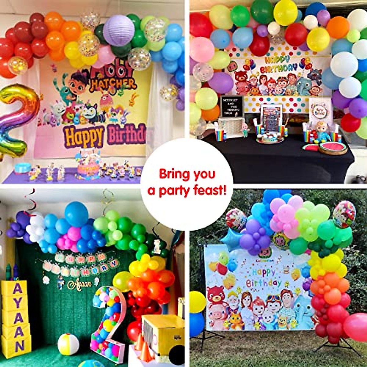 RUBFAC Rainbow Balloons Garland Arch Kit, 129pcs 12 Assorted Color Balloons Colorful Party Balloons for Birthday Party Baby Shower Decoration