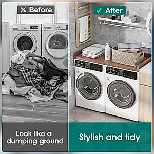 Washer Dryer Countertop, 27.5" Depth x 54" Width, Washer Dryer Wood Top for Laundry Room Organization, Particle Board Countertop with Edge Rails (Oak)