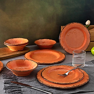 LEHAHA 12 Piece Crackle Lightweight Melamine Dinnerware Set-Service for 4, break-resistant and Durable Rustic Plates and Bowls Dishware Sets Perfect for Patio and Outdoor Activities