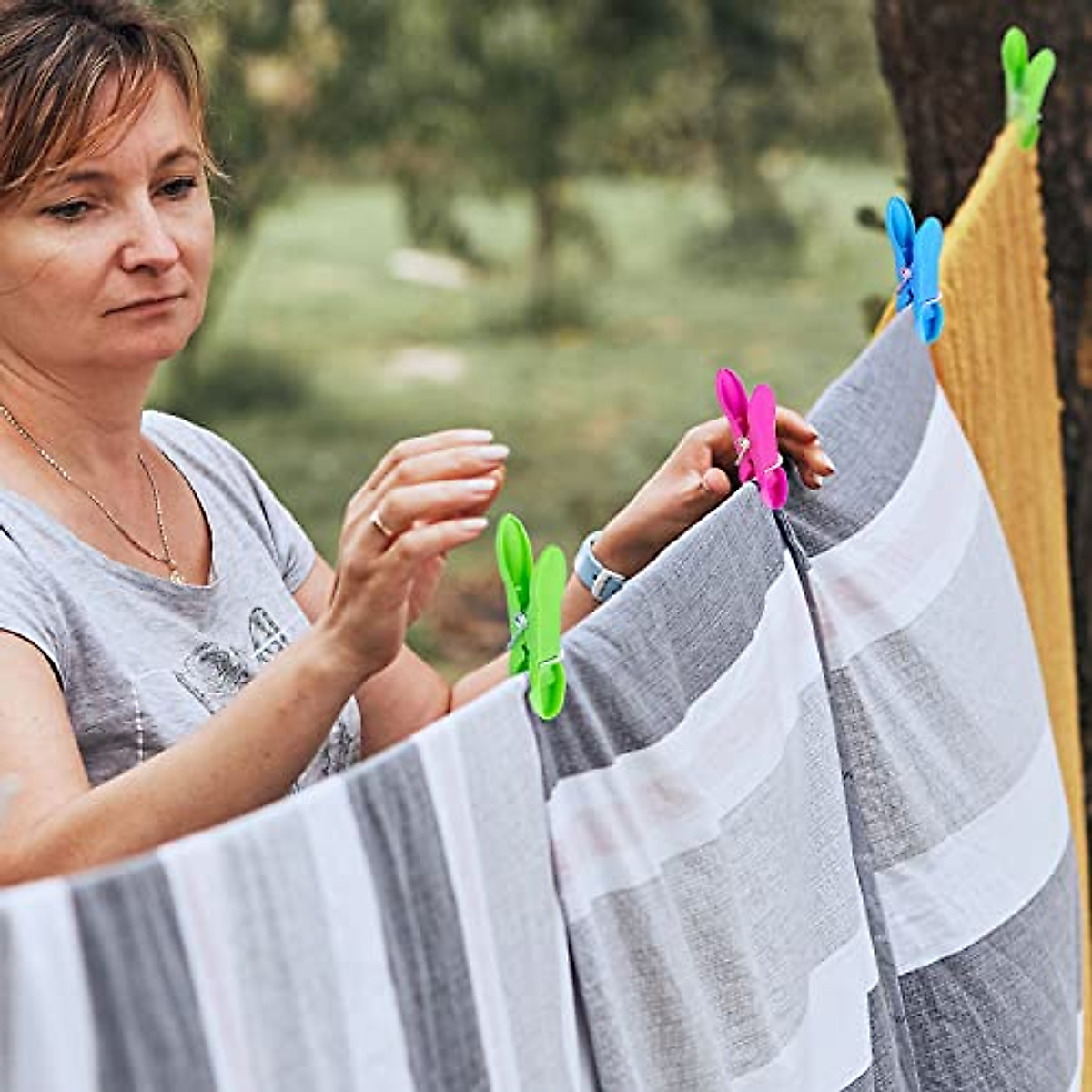 48 Pack Colorful Plastic Clothespins, Heavy Duty Laundry Clothes Pins Clips Pegs, Drying Line Pegs Small Colored Clothes Pins for Outdoor, Clothesline Crafts Picture Clips Food Package Clips