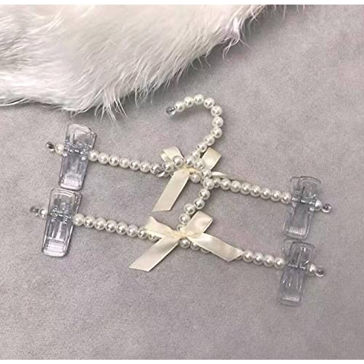 WellieSTR White Faux Pearl Bow Pants Hangers with Clips 10 Pack, Pants Hanger, Jeans/Skirt Hanger, Clip Hanger for Pant, Skirts, Slacks, Bottoms Hangers